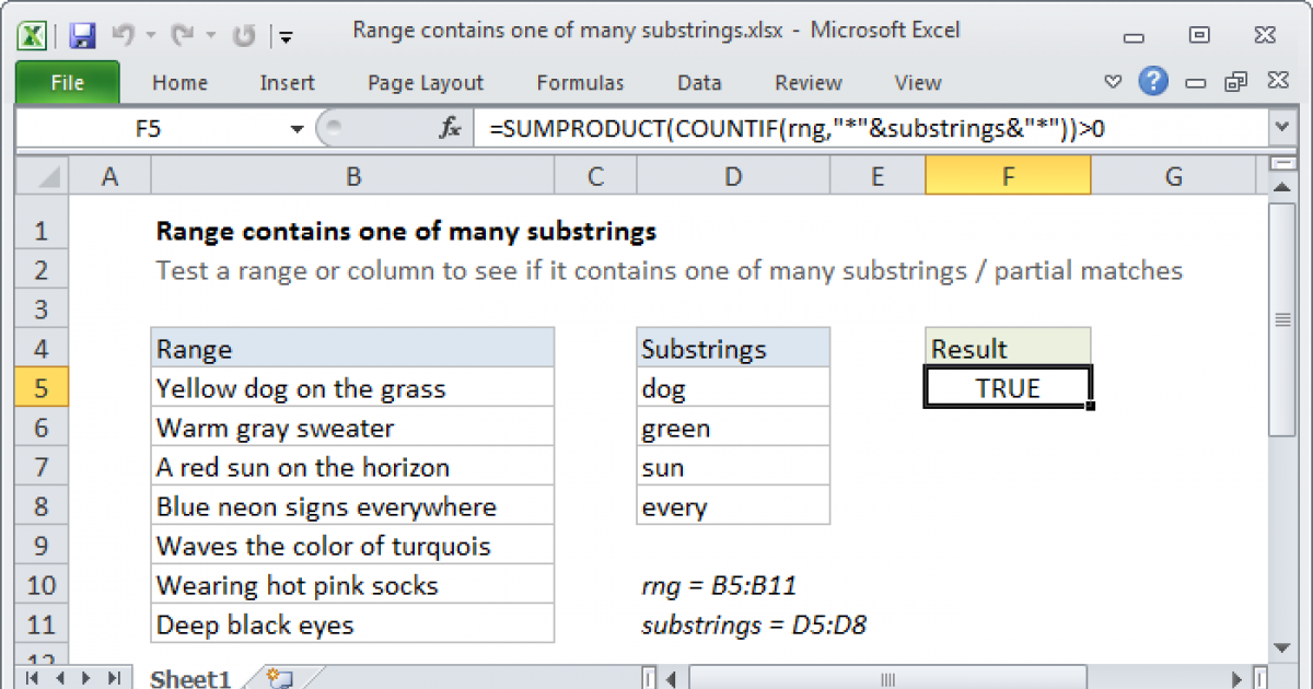 Range Contains One Of Many Substrings Excel Formula Exceljet